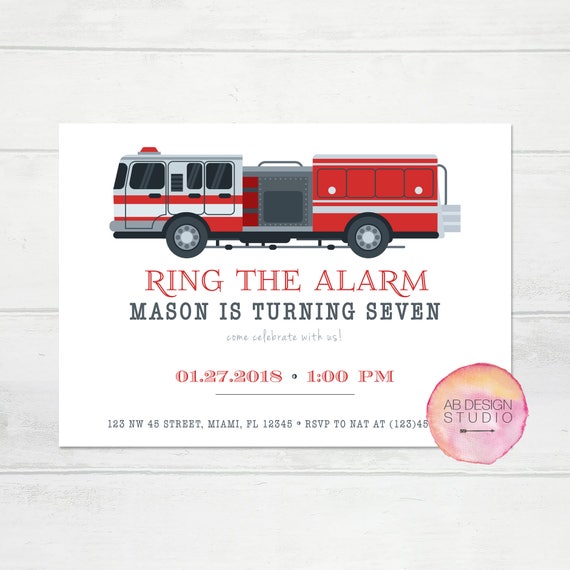 Firefighter Birthday Invitation, Fire Truck Invitation, Fireman Invite ...