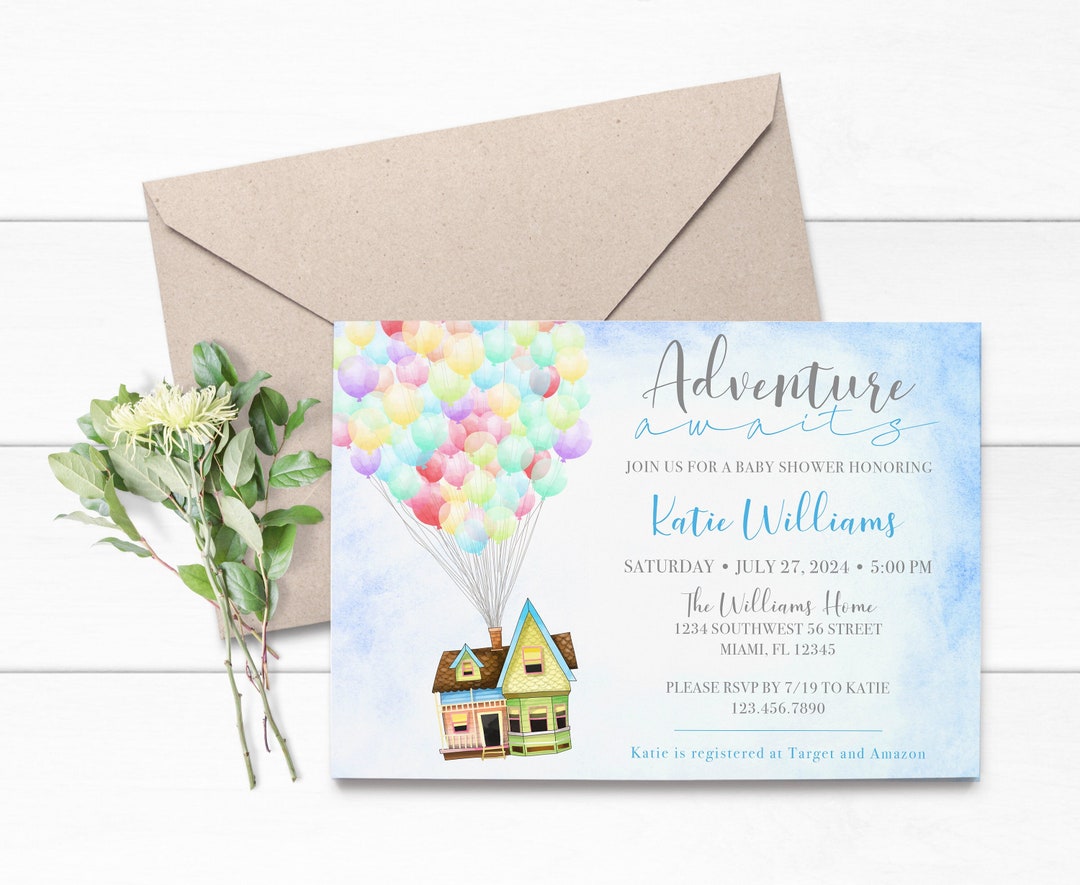 UP Adventure Awaits Baby Shower Invite UP Movie Theme Party Invitation ...