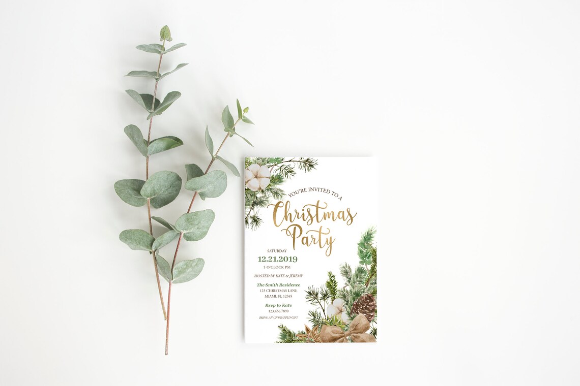 Christmas Invitations Rustic Christmas Invite Holiday Party | Etsy