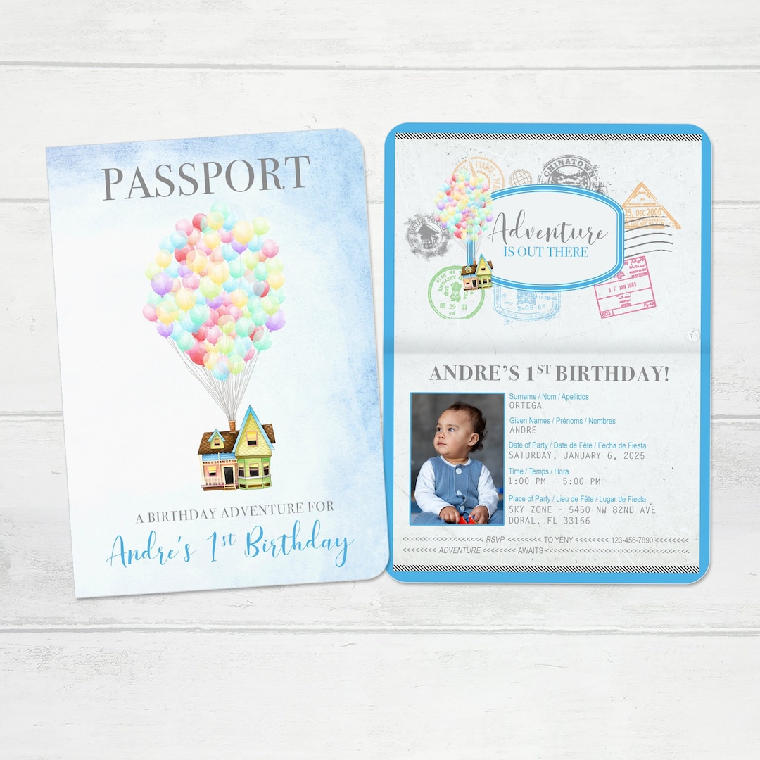 UP Birthday Passport Invitation UP Party Invite Balloon House Party ...