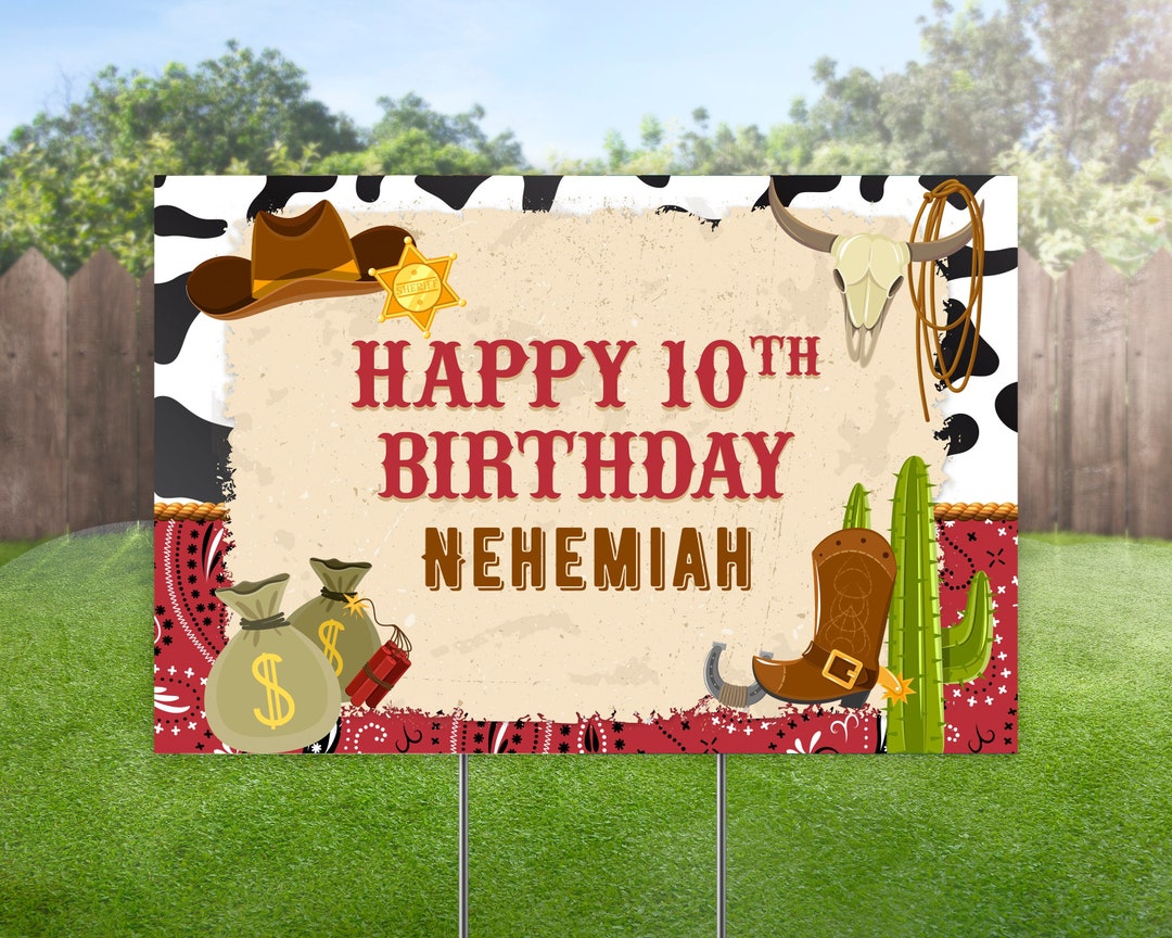 Cowboy Birthday Yard Sign, Western Birthday Lawn Sign, Hoedown Birthday ...