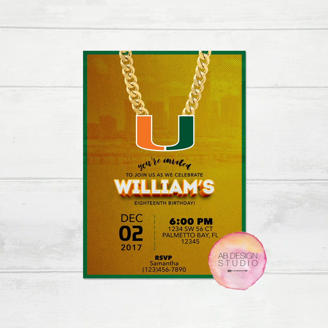 Miami Hurricanes Party Invitation, University of Miami Acceptance ...