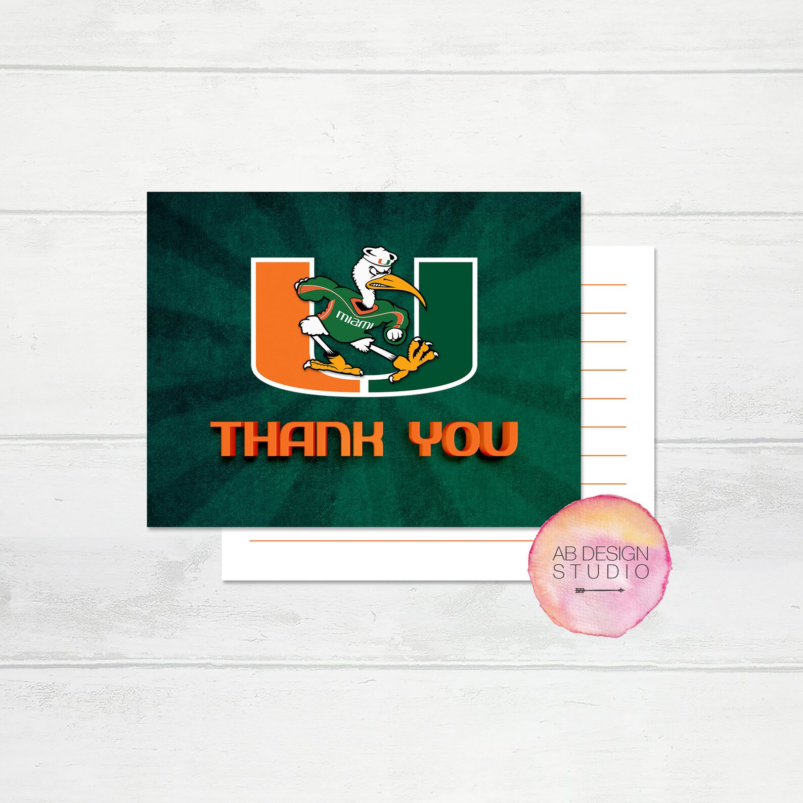 UM Thank You Card - University of Miami Card - Canes A2 Thank You Card ...