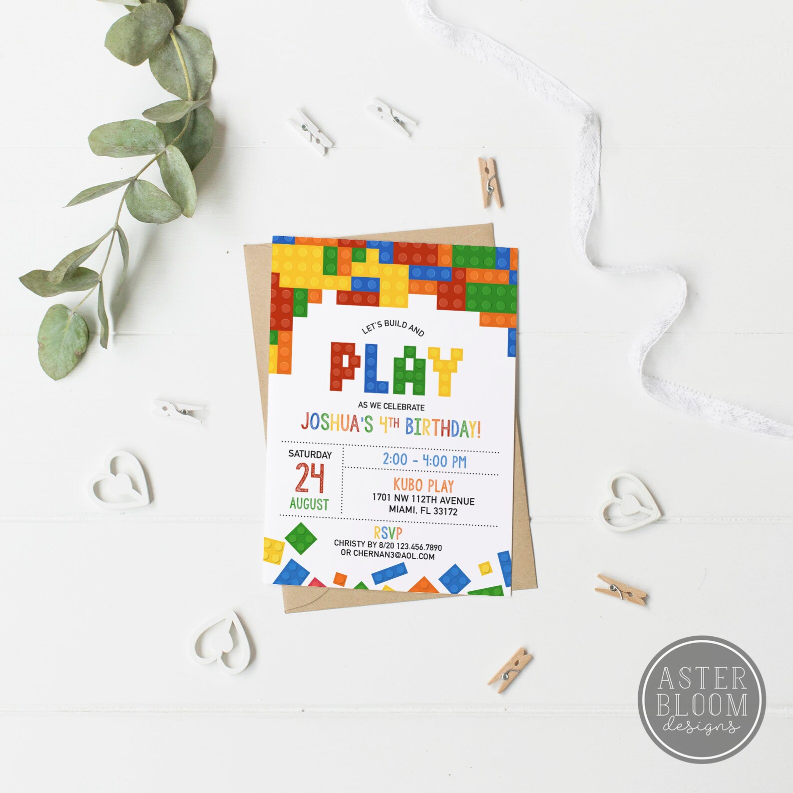 Colorful Brick Invitation Building Blocks Birthday Invite Stacked ...