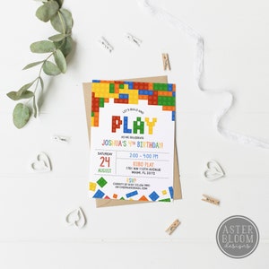 Colorful Brick Invitation Building Blocks Birthday Invite Stacked ...