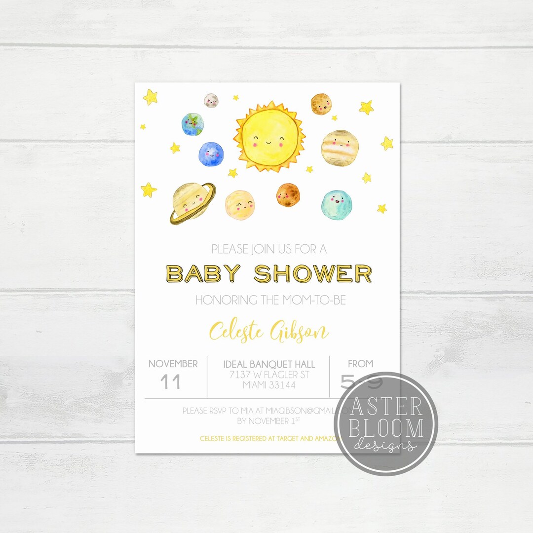 Space Theme Baby Shower Invitation Solar System Invitation - Etsy