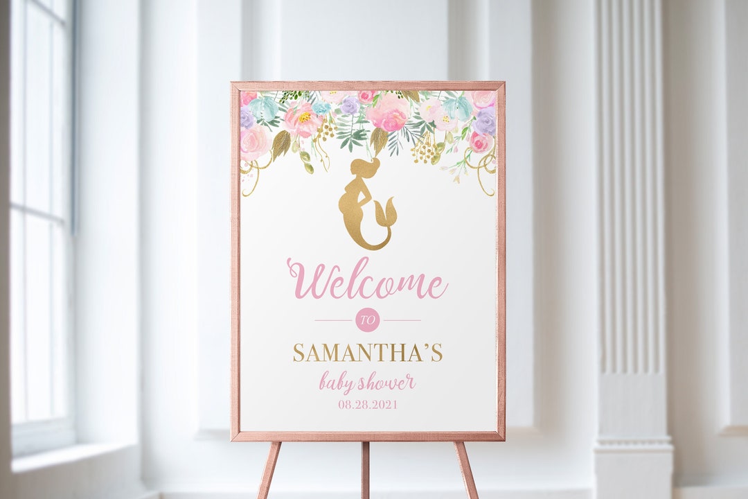 Mermaid Baby Shower Welcome Sign, Pink Little Mermaid Baby Shower ...
