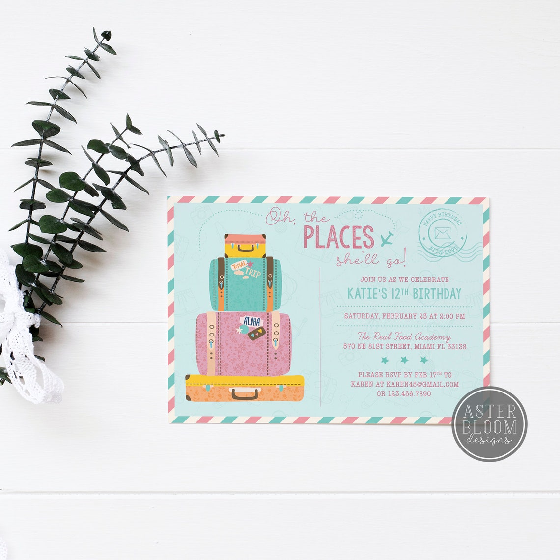 Travel Theme Invitation Oh the places she'll go Travel | Etsy