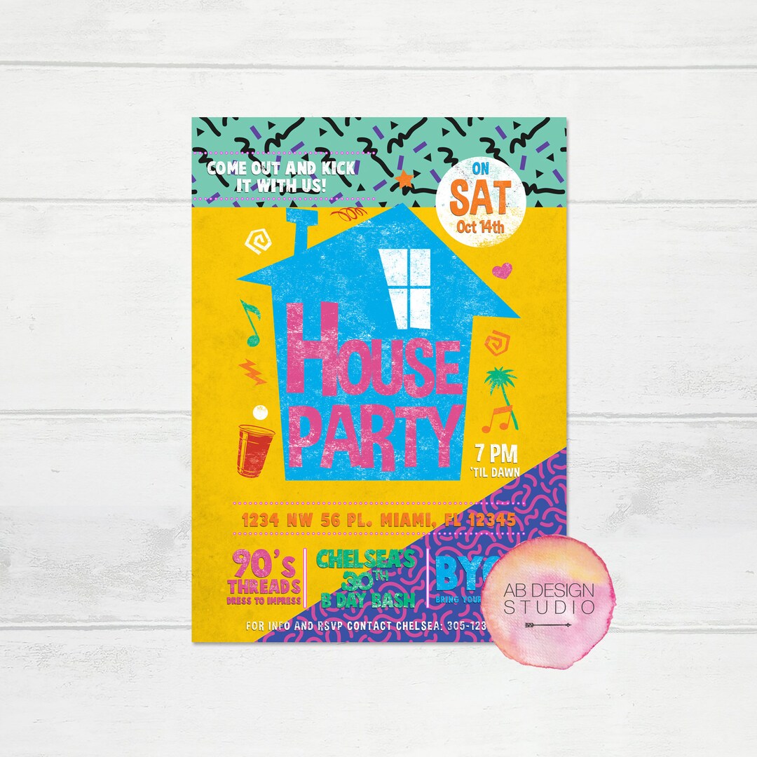 90s Party Invitation 90's Birthday Party Invitation House Party ...