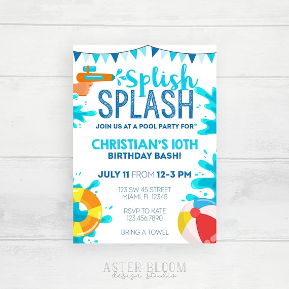 Pool Party Invitation Summer Beach Ball Birthday Invite Water Slide Birthday Invitations Beach ...