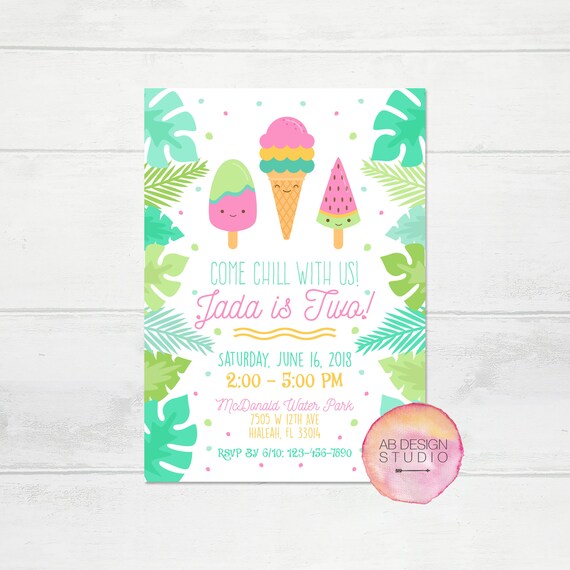 Ice Cream Party Invitation, Tropical Birthday Invitation, Summer Invite ...