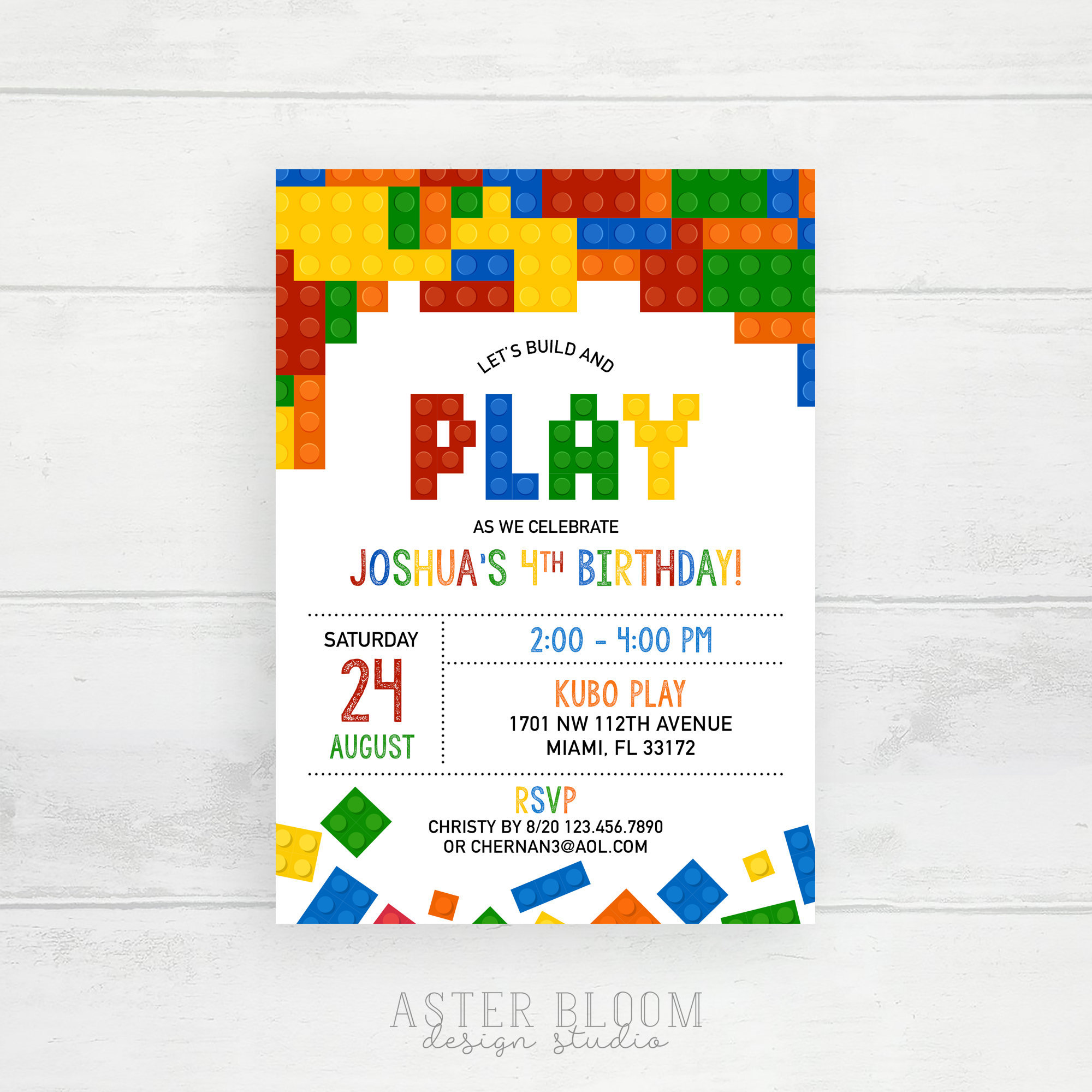 Colorful Brick Invitation Building Blocks Birthday Invite Stacked ...
