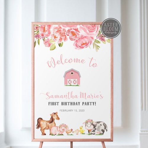 Barnyard Welcome Sign Pink Girl Farm Animals Welcome Poster - Etsy