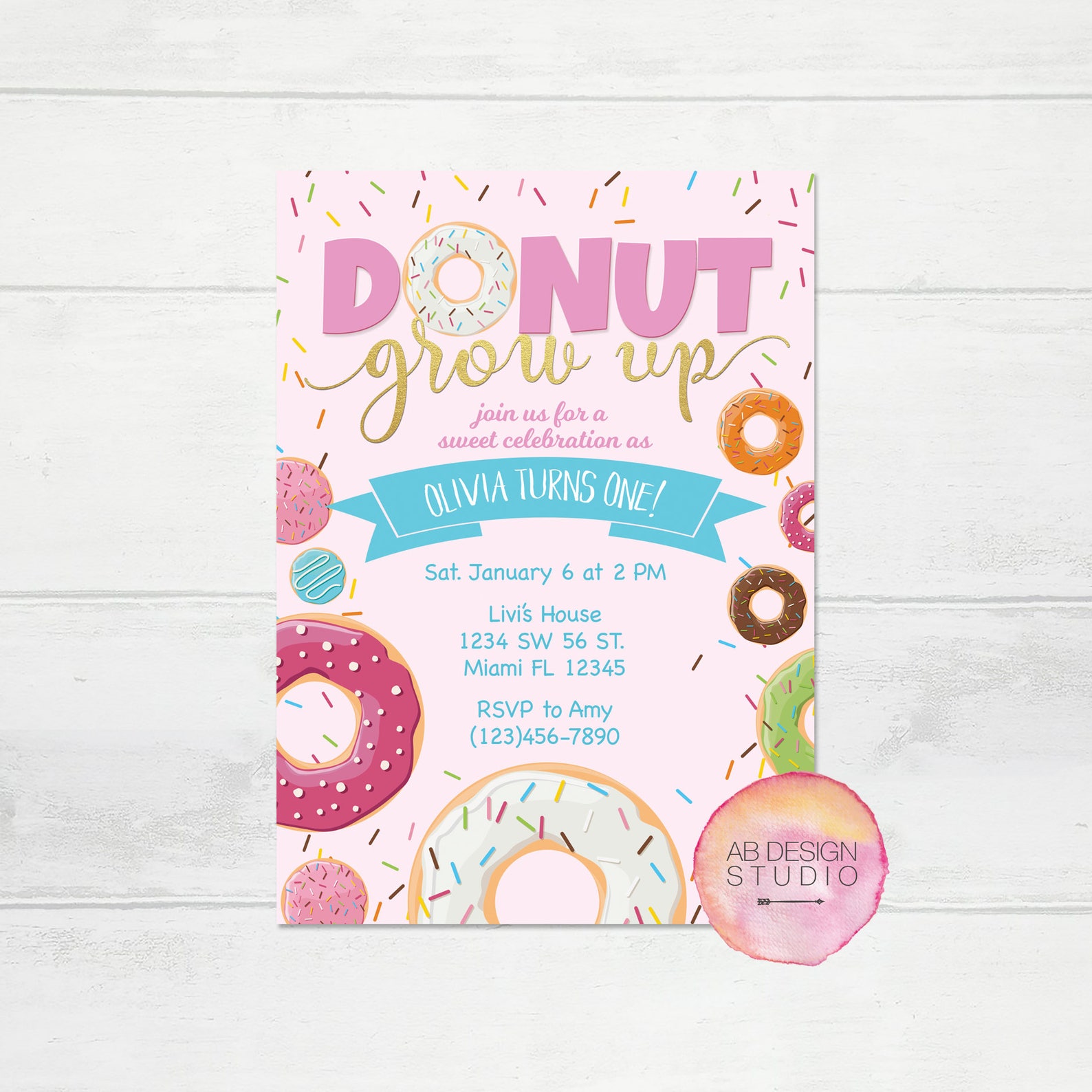 Donut Invitation Donut Grow up Donut Party Invitation - Etsy