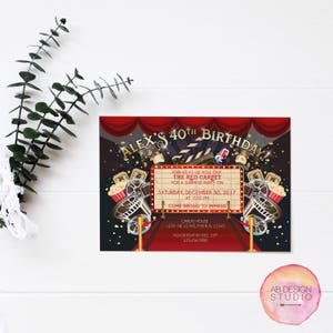 Movie Theme Hollywood Birthday Party Invitation Cinema, Theater ...