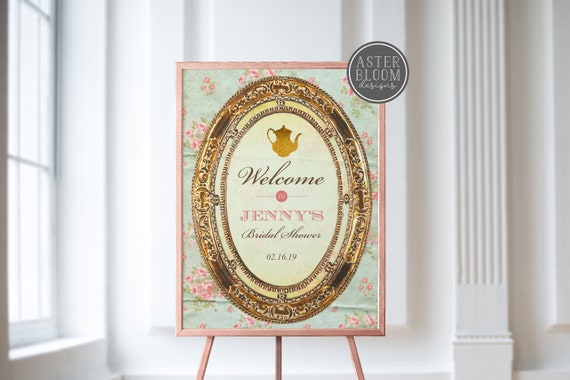 Vintage Tea Party Welcome Sign - Bridal Shower Welcome Sign - Tea Party ...