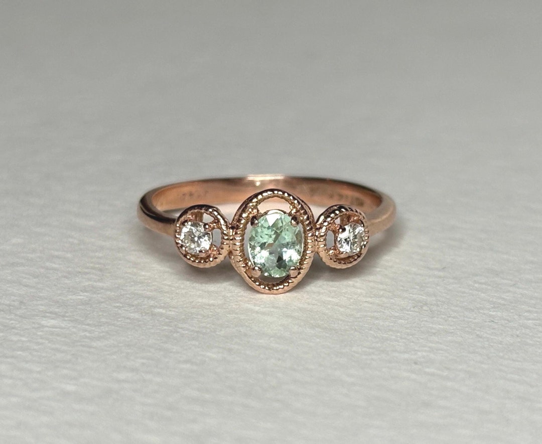 Cuprian Elbaite Paraiba Tourmaline and Diamond 3 Stone Ring Solid 14k ...