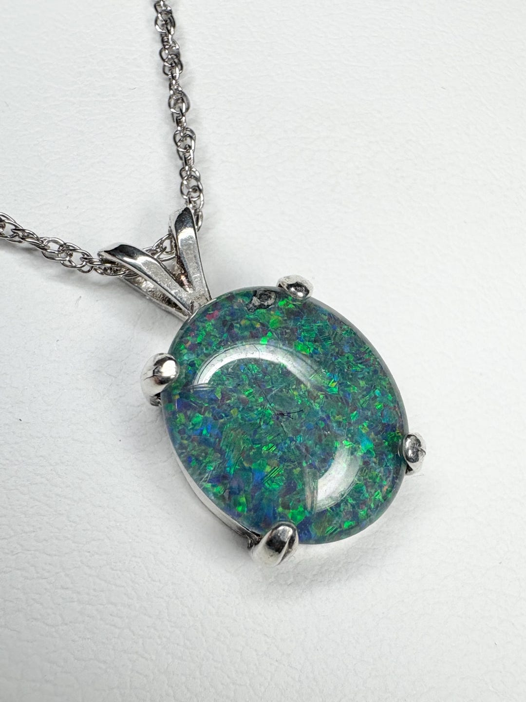 Australian Opal Triplet Solitaire Pendant Necklace in Sterling Silver ...