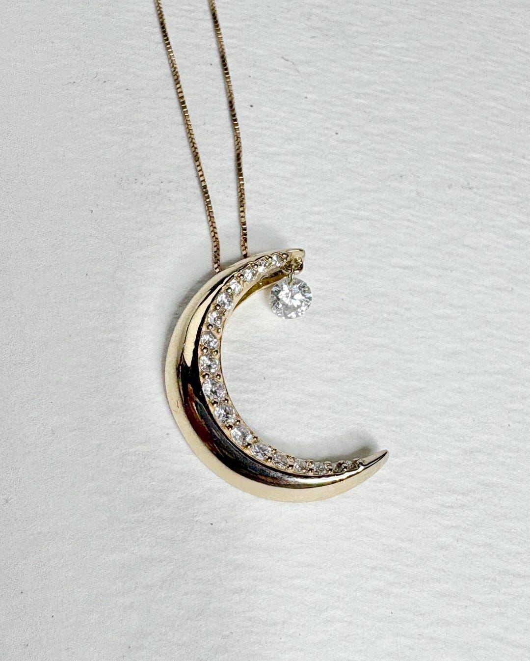 Rarer LARGER Sized Moon and Star Shimmer Pendant Necklace With Natural ...