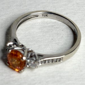 Fanta Orange Spessarite Garnet and Natural Diamond Ring Solid 10k White ...