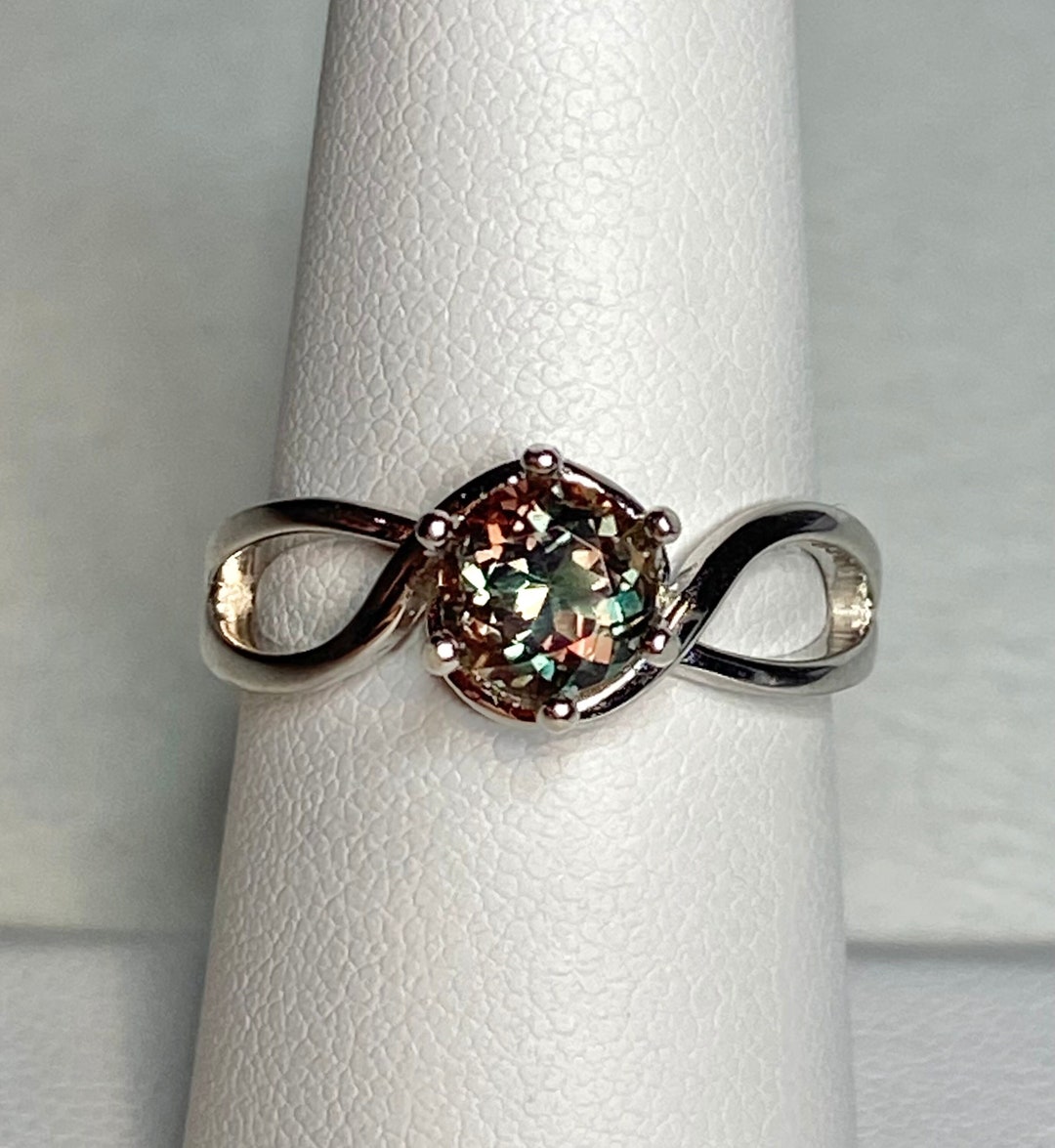Blue-green Oregon Sunstone Solitaire Ring Dichroic Sterling Silver Size ...