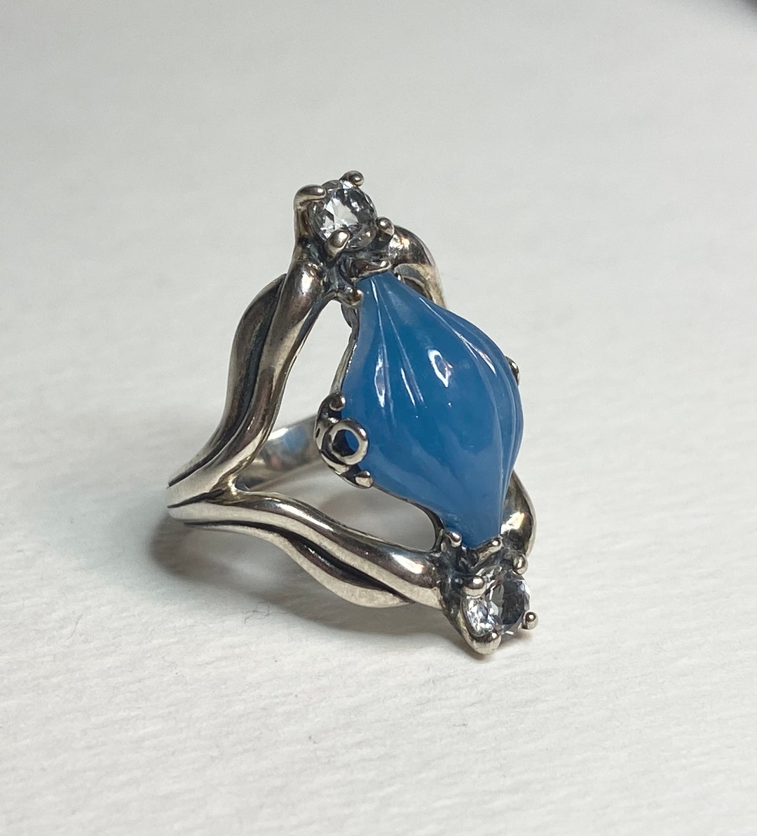 Carolyn Pollack Blue Jade and White Topaz Ring Sterling Silver Size 5 ...