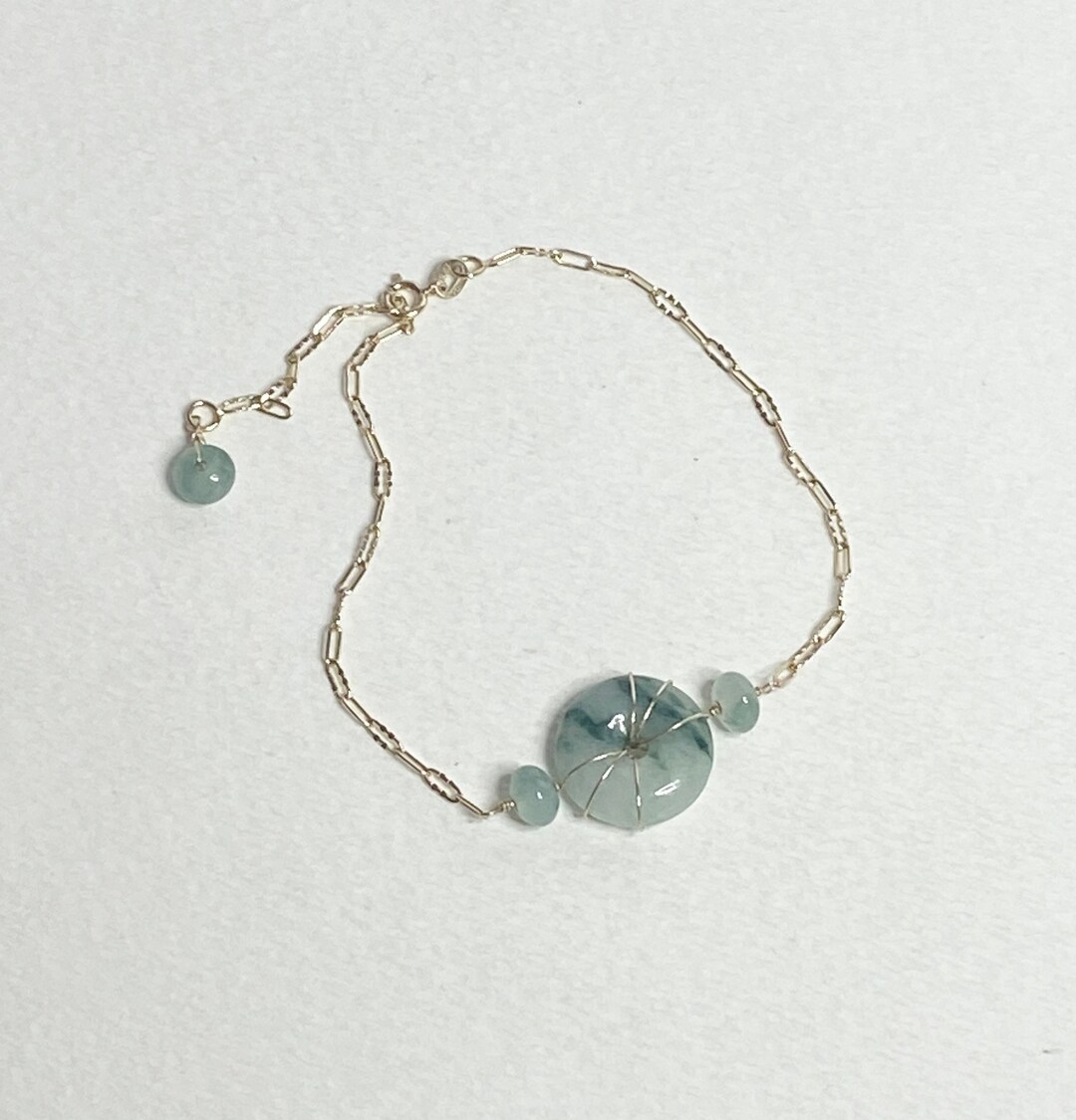Burmese Jadeite Jade Type A Pi Donut Moss in Snow Bracelet Solid 14k ...