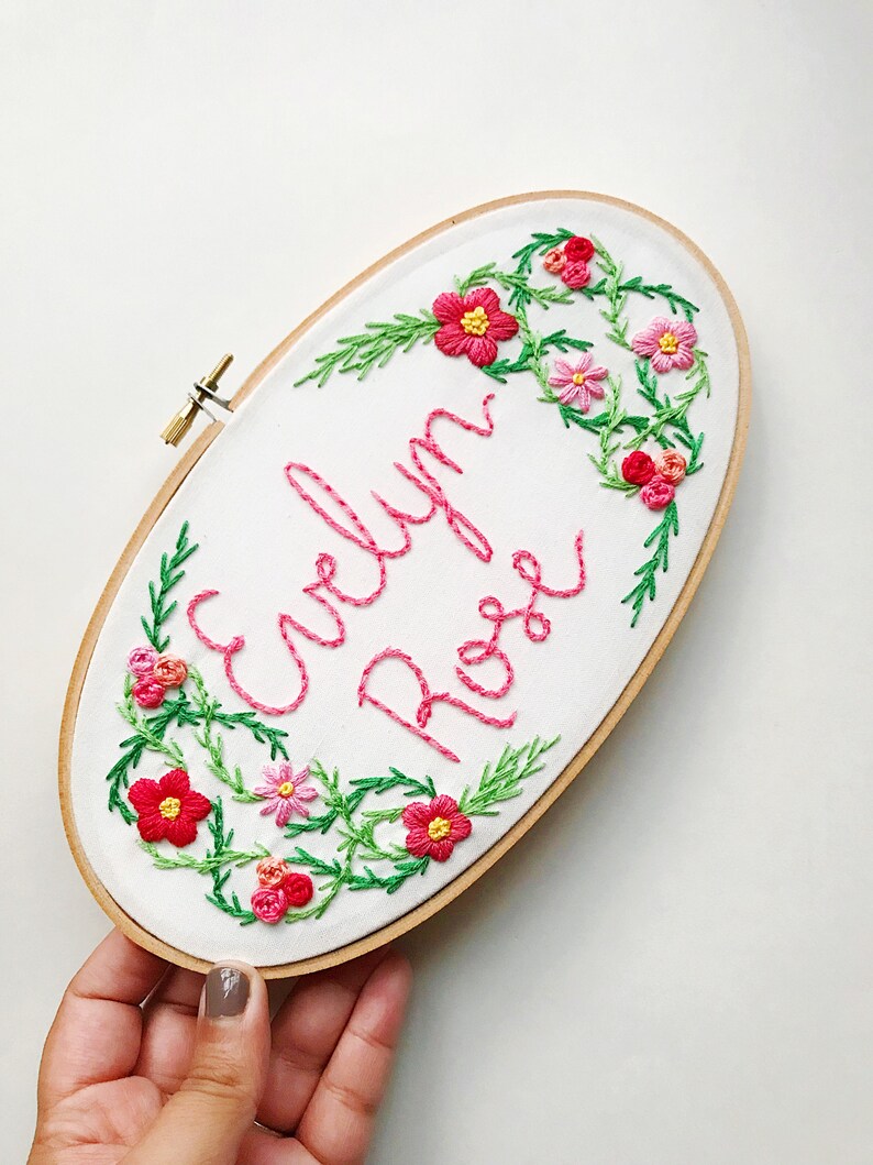 Custom Baby Name Embroidery Hoop. Floral Nursery Decor. Baby - Etsy