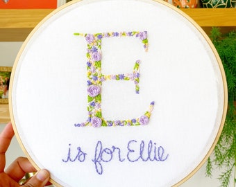 Floral Embroidery Name Sign Baby Name Art Nursery Decor | Etsy