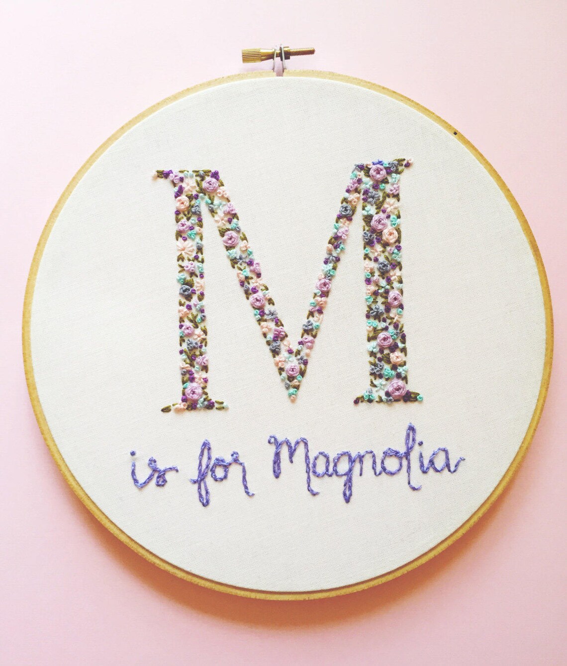 Floral Embroidery Name Sign Baby Name Art Nursery Decor | Etsy