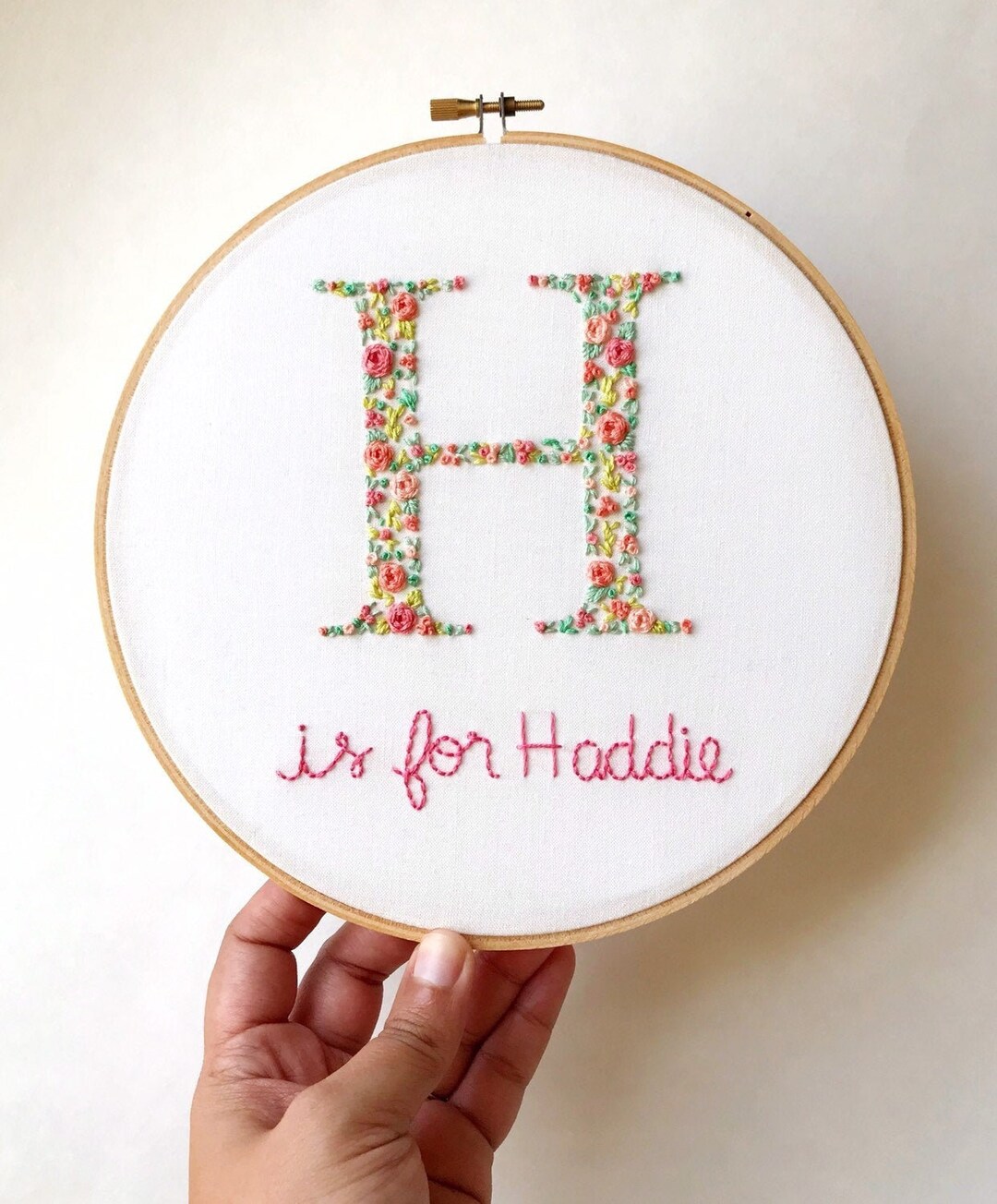 Floral Embroidery Name Sign, Baby Name Art, Nursery Decor, Floral ...