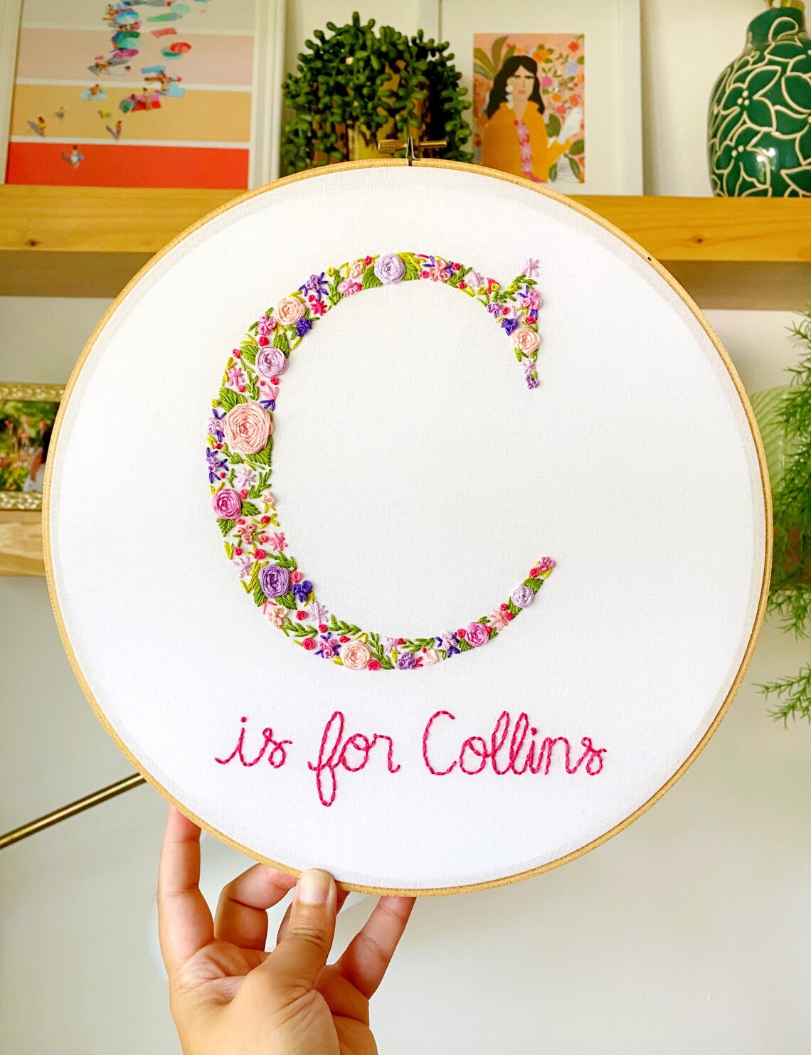 Floral Embroidery Name Sign Baby Name Art Nursery Decor | Etsy