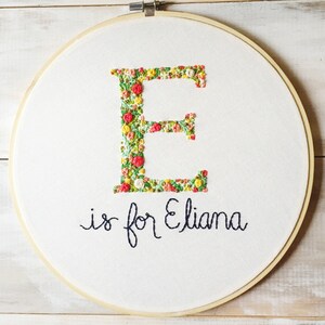 Floral Embroidery Name Sign, Baby Name Art, Nursery Decor, Floral ...