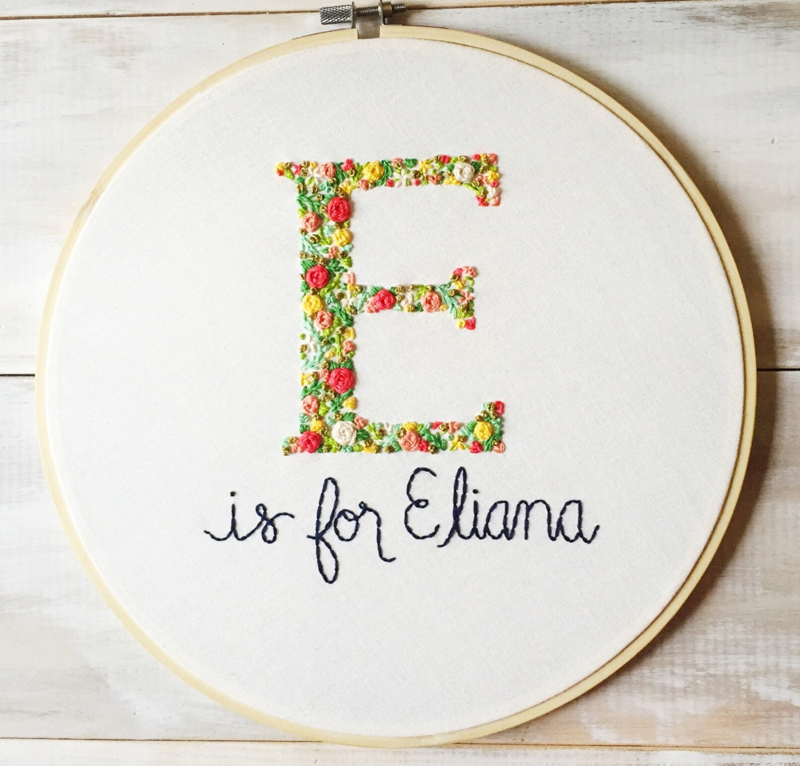 Personalized Floral Embroidered Monogram Nursery Art Baby | Etsy