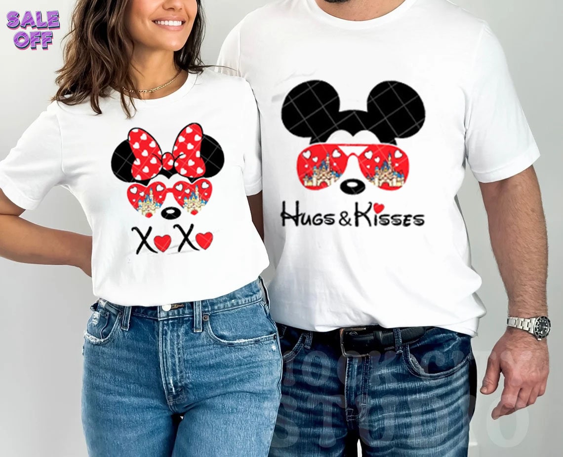Mickey Hugs and Kisses Minnie Xo Xo Valentines Day Disney Castle Couple ...