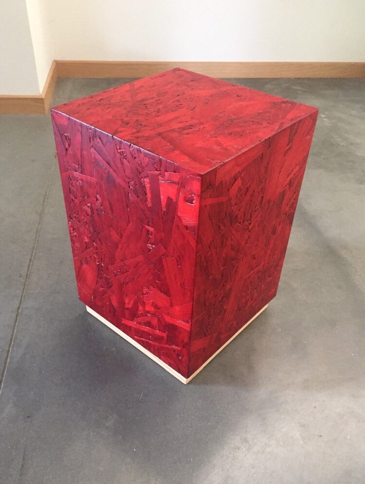 Pedestal 17h X 11.5sq. Red Tint OSB With Salvaged Wood Base, Called a ...