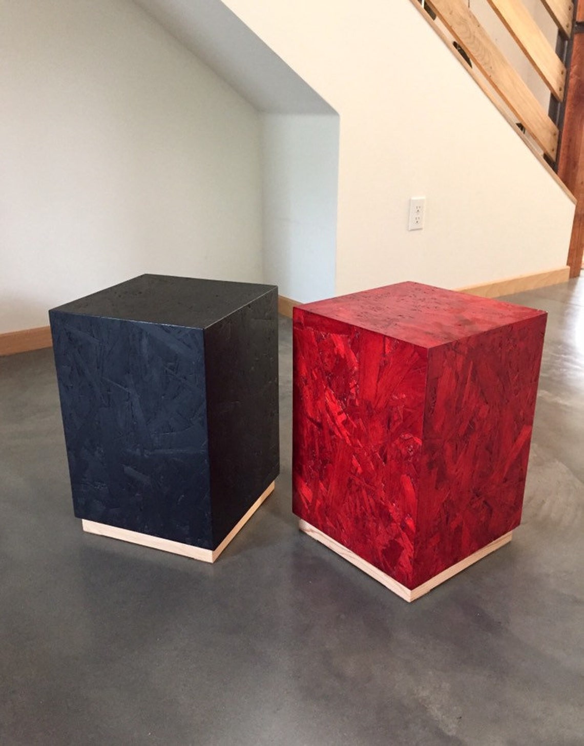 Pedestal 17h X 11.5sq. Red Tint OSB With Salvaged Wood Base, Called a ...