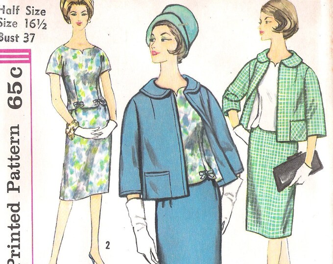 1960s Simplicity 3845 Half Size Suit With Fitted Blouse Vintage Sewing ...
