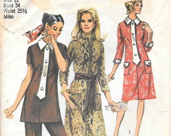1970s Simplicity 6044 Misses Caftan or Tunic and Wide Leg Pants Vintage ...