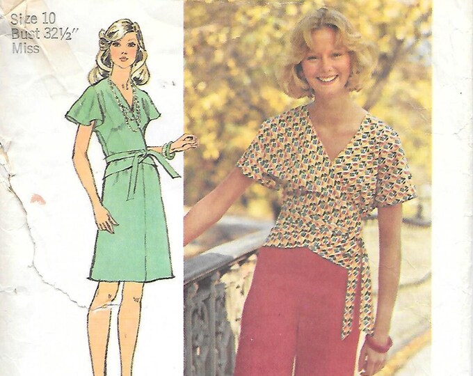 1970s Simplicity 6292 Misses Wrap Top With Skirt and Wide Leg Pants ...