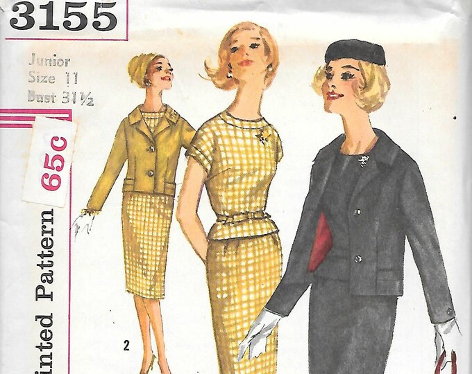 1950s Simplicity 3155 Slim Fit Two Piece Dress and Jacket Sewing ...