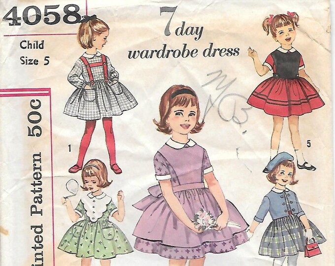 1960s Simplicity 4058 Girls 7 Day Wardrobe Dress Vintage Sewing Pattern ...