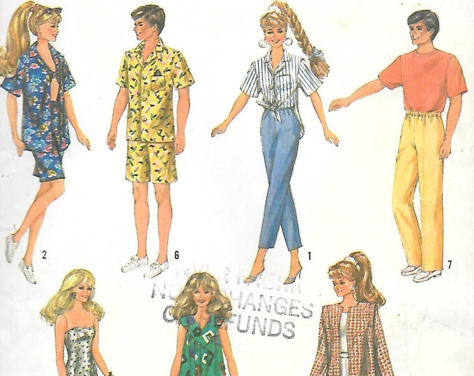1980s Simplicity 7928 Barbie and Ken Wardrobe Vintage Sewing Pattern ...