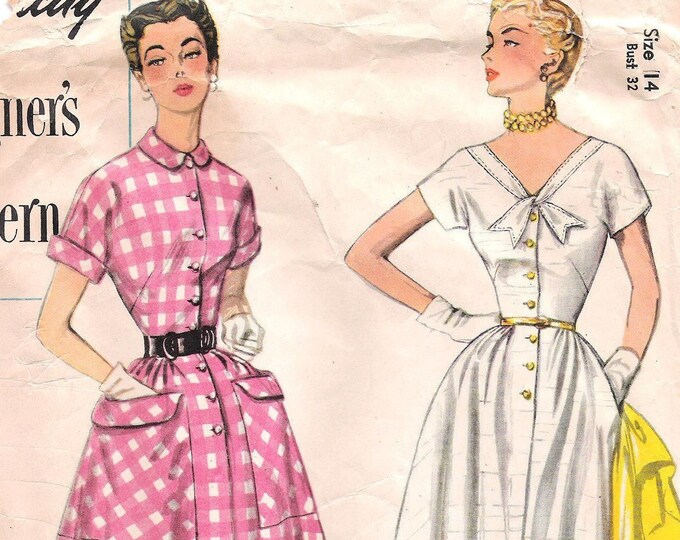 1950s Simplicity 8260 Misses Fit and Flare Shirtwaist Dress With Two ...