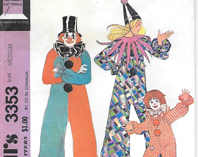 1970s Mccalls 3353 Adult Clown Costumes Vintage Sewing Pattern Medium ...