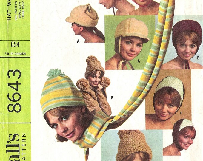 Vintage Mccall's 1960's Mod Hat Wardrobe, Hunter's Cap, Knit Watchcap ...