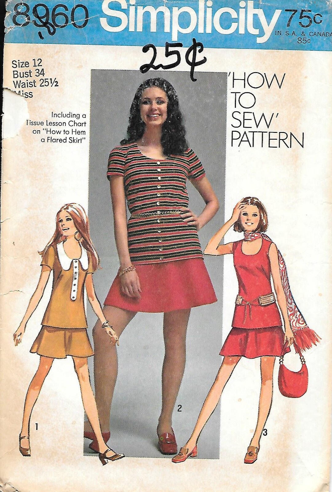 1970s Simplicity 8960 Flared Skirt and Scoop Neck Top Vintage Sewing ...