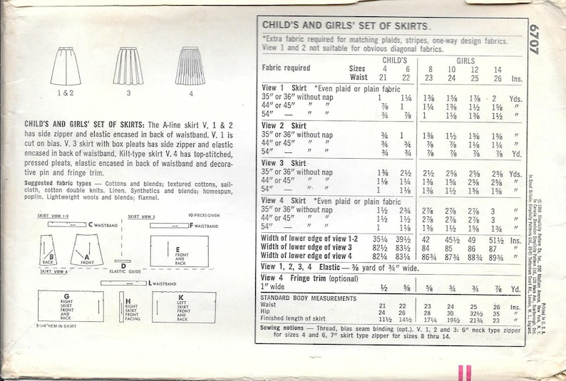 1960s Simplicity 6707 Kilt A-line or Pleated Skirt Vintage Sewing ...