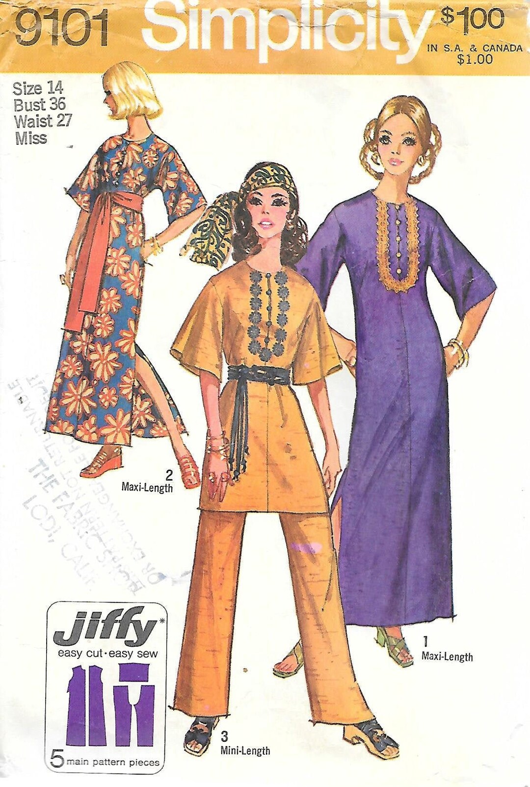 1970s Simplicity 9101 Jiffy Dress in Mini and Ankle Length and Pants ...