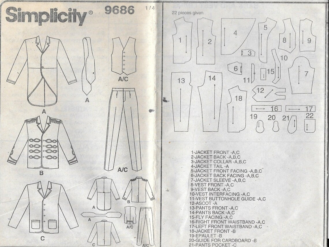 Music Man Band Uniform Simplicity 9686 Sewing Pattern Chest 30 | Etsy